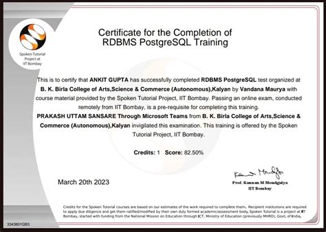 Earned Postgresql Certification With Spoken Tutorial Project Ankit Gupta Posted On The Topic