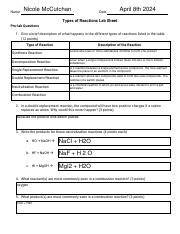 Exploring Types Of Reactions Lab Sheet Insights And Observations Course Hero