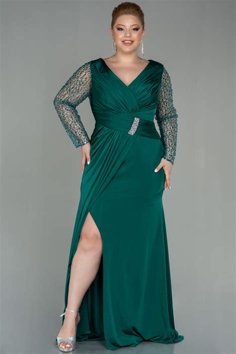 Long Emerald Green Plus Size Evening Dress Abu2864