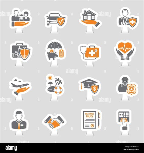 Insurance Icons Sticker Set Stock Vector Image And Art Alamy