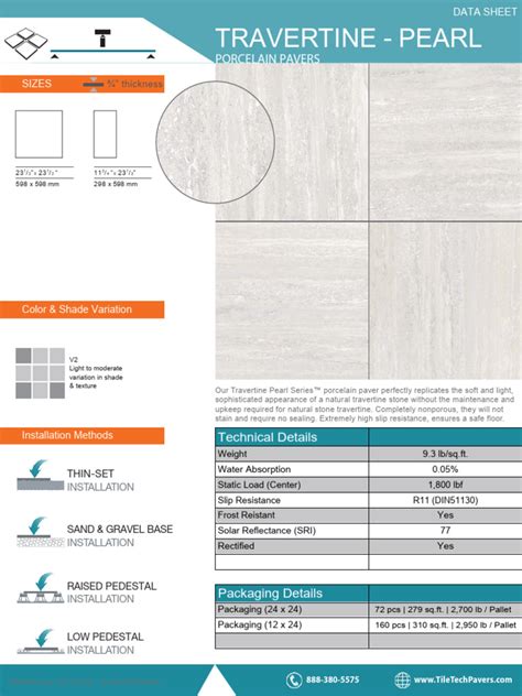 Tile Tech Data Sheet Travertine Pearl Porcelain Pavers Pdf Building