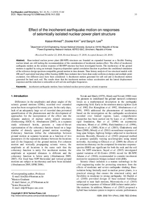 Pdf Effect Of The Incoherent Earthquake Motion On Responses Of Seismically Isolated Nuclear