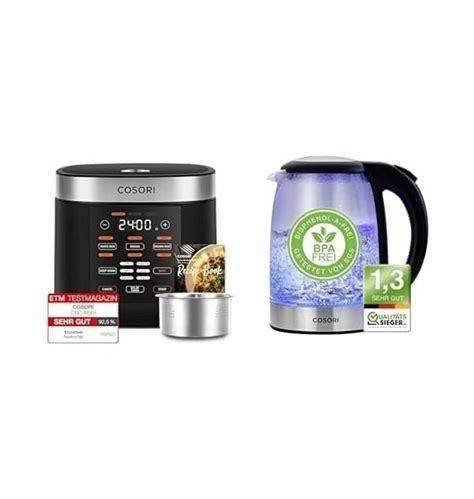 Cosori 밥솥 17가지 프로그램이 포함된 슬로우 쿠커 18 L 및 Cosori 주전자 유리 17 티몬