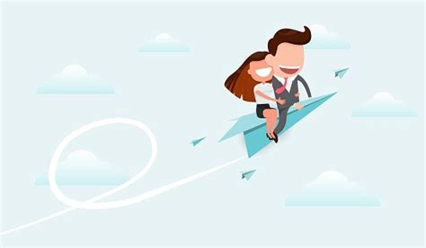 클라우드 비즈니스 스타트업 컨셉을 통해 종이 비행기를 타고 담배를 피우는 사업가와 여성 벡터 일러스트레이션을 참조하십시오 플랫 디자인 개념에 대한 스톡 벡터 아트 및 기타