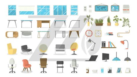 دانلود وکتور ست عناصر اداری میز و صندلی ،پنجره دانلود رایگان فایل