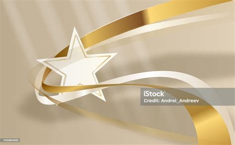 3d 골드 스타와 리본 요소와 반짝이는 조명 효과 장식과 시상식 배경 별 모양에 대한 스톡 벡터 아트 및 기타 이미지 별