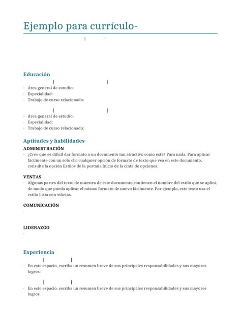 Ejemplo Para Currículo Pdf
