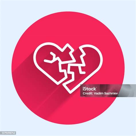 긴 그림자로 고립 된 흰색 라인 깨진 마음 또는 이혼 아이콘 사랑의 상징 발렌타인 빨간색 원 버튼입니다 벡터 건강한 생활방식에 대한 스톡 벡터 아트 및 기타 이미지 Istock