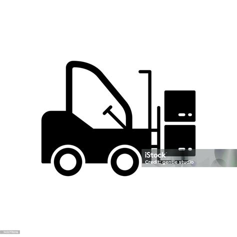 창고 실루엣 아이콘의 지게차 인벤토리 무거운 로더화물 기계 글리프 픽토그램 지게차 트럭 로더 아이콘입니다 배달 서비스 차량 운송