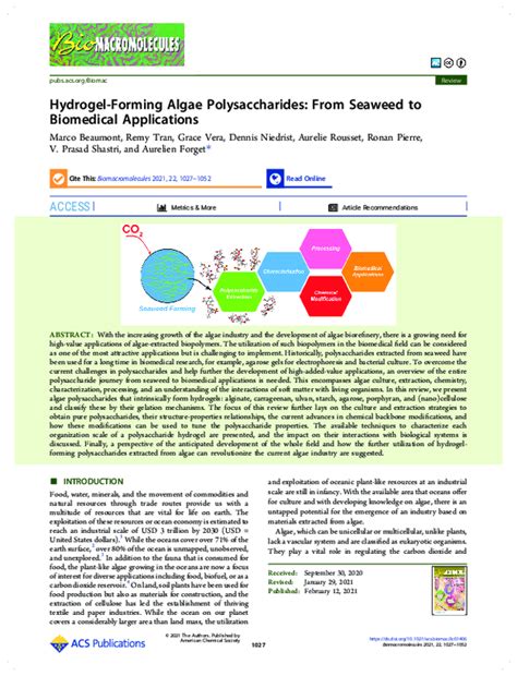 Pdf Hydrogel Forming Algae Polysaccharides From Seaweed To