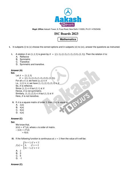 Isc Class 12 Maths Question Paper Solution 2023 Download Pdf