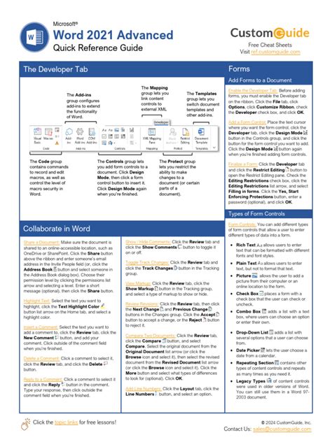Word 2021 Advanced Quick Reference Pdf Microsoft Word Software