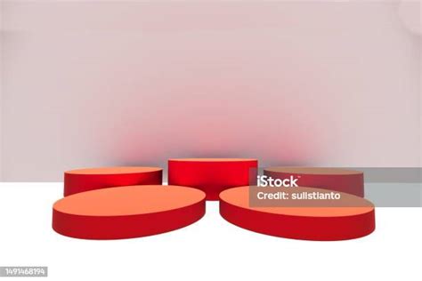 렌더링 빨간색 흰색 3d 방 제품 디스플레이 모형 프리젠테이션 무대 쇼케이스 0명에 대한 스톡 사진 및 기타 이미지 0명
