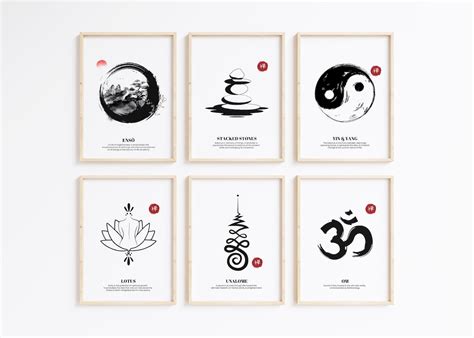 Zen Wall Art Set Of 6 Zen Symbols And Meaning Meditation Art Decor Mindful Art Poster