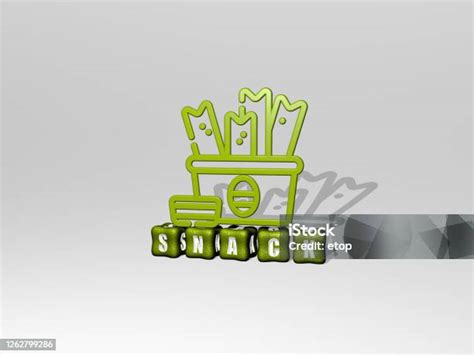 개념과 프리젠 테이션의 관련 의미를 위해 금속 주사위 문자로 만든 스낵 그래픽과 텍스트의 3d 그림 음식과 배경 0명에 대한 스톡 사진 및 기타 이미지 Istock