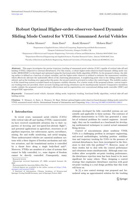 Pdf Robust Optimal Higher Order Observer Based Dynamic Sliding Mode Control For Vtol Unmanned