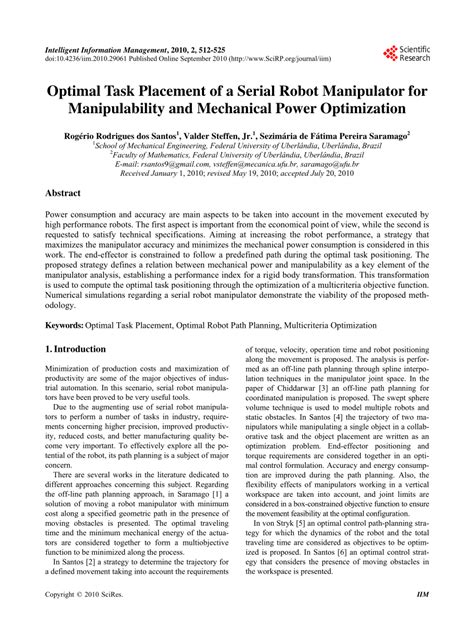 Pdf Optimal Task Placement Of A Serial Robot Manipulator For