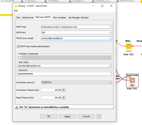Help Simple Mail Transfer Protocol Smtp Settings Amazon Ses Smtp Send Email Knime