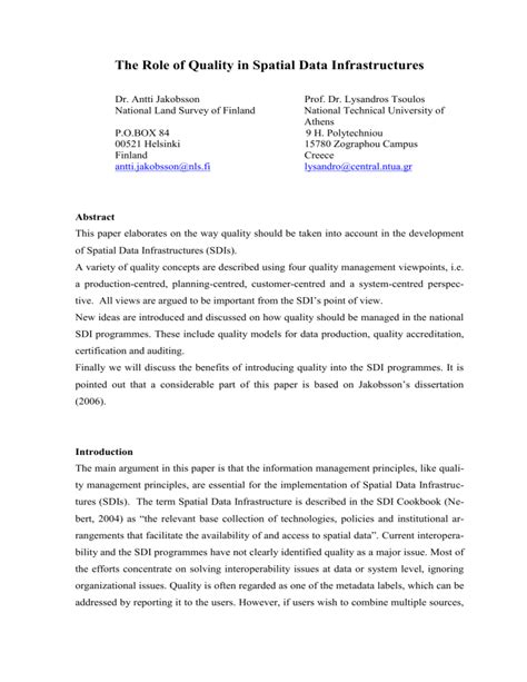 Role Of Quality In Spatial Data Infrastructures