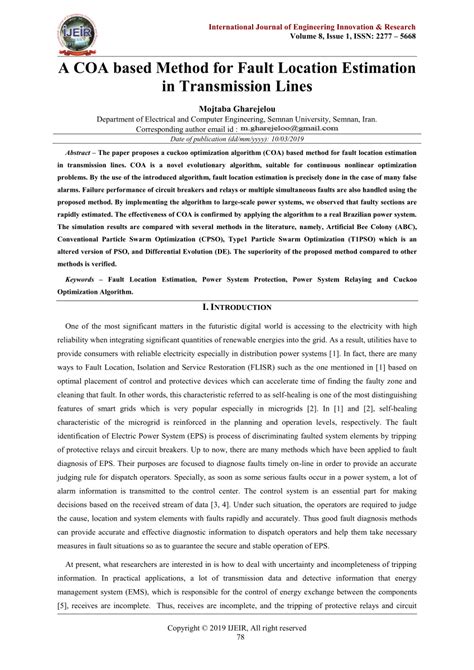 Pdf A Coa Based Method For Fault Location Estimation In Transmission Lines