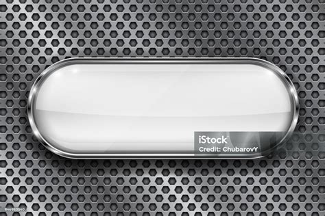 구멍이 배경에 흰색 버튼입니다 메탈 프레임 타원형 유리 3d 아이콘 0명에 대한 스톡 벡터 아트 및 기타 이미지 0명 3