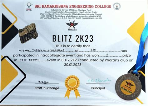 Tharun S On Linkedin Videoediting Achievement Srec