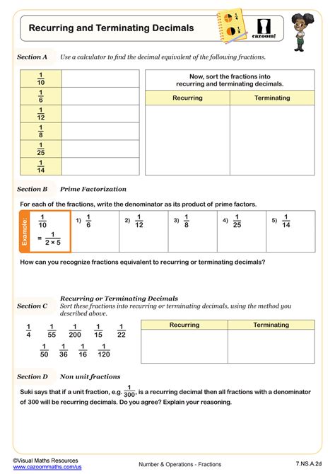 recurring and terminating decimals worksheet pdf printable