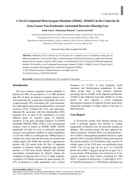 Pdf A Novel Compound Heterozygous Mutation 35delg 363delc In The