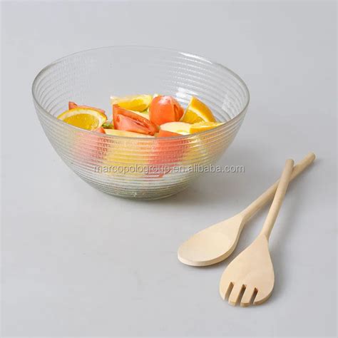 Clear Large Round Glass Salad Bowl With Wooden Stand Buy Large Glass Salad Bowlglass Salad