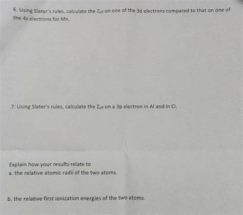 Answered 6 Using Slaters Rules Calculate The Bartleby