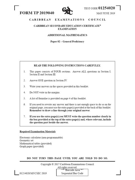 2019 P2 Csec Add Maths Pdf