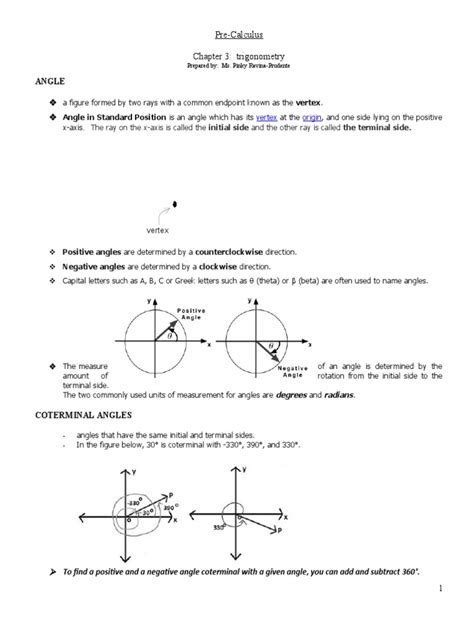 Chapter 3 Pre Calculus Pdf Trigonometric Functions Angle