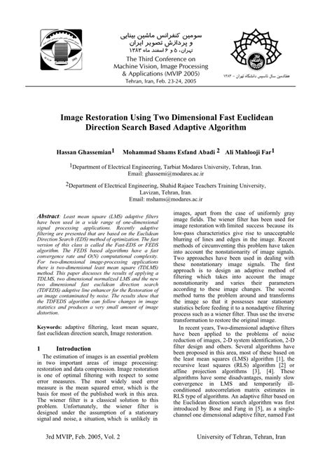 Pdf Image Restoration Using Two Dimensional Fast Euclidean Direction