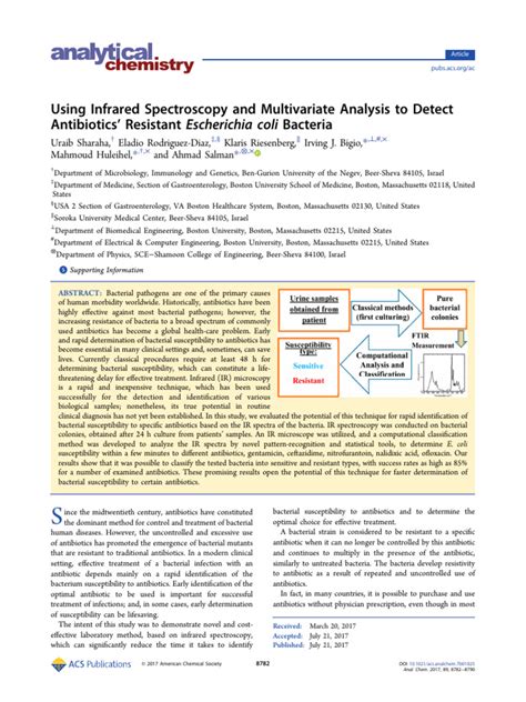 Using Infrared Spectroscopy And Multivariate Analysis To Detect Antibiotics Resistant