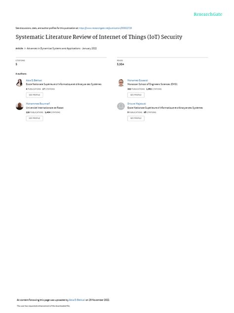 Systematic Literature Review Of Internet Of Things Iot Security Pdf Internet Of Things