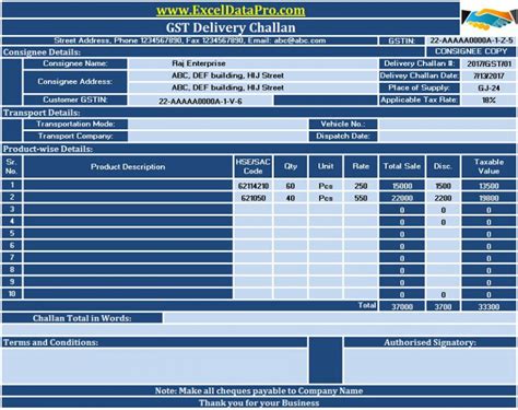 Download GST Delivery Challan Format In Excel For Transportation Of Goods Without The Tax
