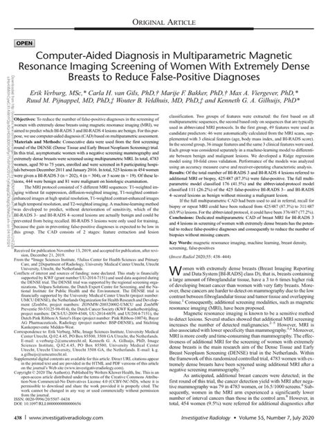 Computer Aided Diagnosis In Multiparametric Magnetic Resonance Imaging Screening Of Women With