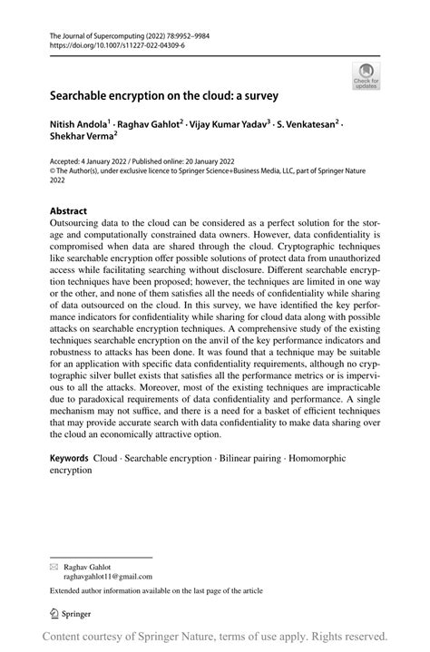 Searchable Encryption On The Cloud A Survey Request Pdf