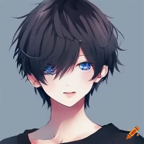 Smiling Anime Boy With Blue Eyes And Black Hair On Craiyon