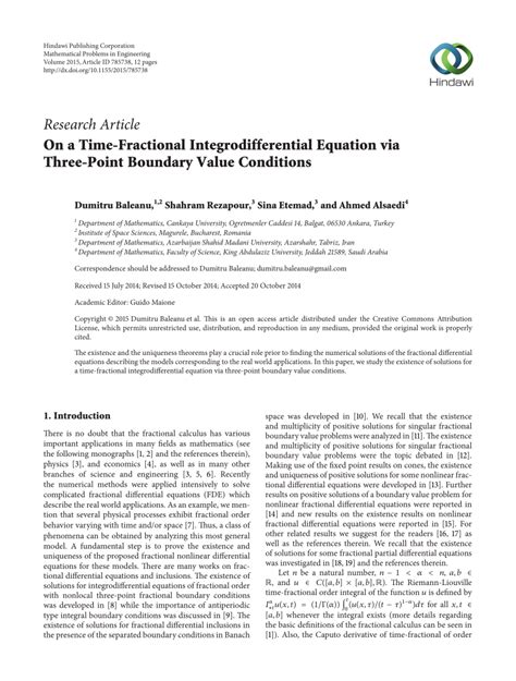 Pdf On A Time Fractional Integrodifferential Equation Via Three Point Boundary Value Conditions