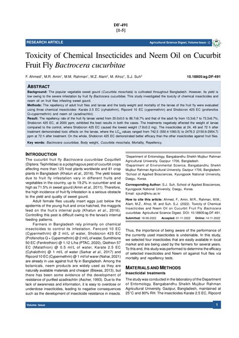 Pdf Toxicity Of Chemical Insecticides And Neem Oil On Cucurbit Fruit