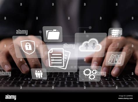 Document Management On A Laptop Online Documentation Database And Digital File Storage And