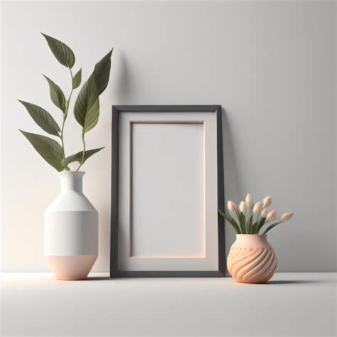 Premium Photo Plain Frame With Vase By Side White Background