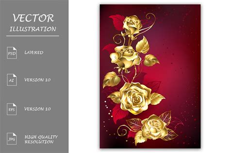 Gold Roses On Red Background By Blackmoon9 Thehungryjpeg
