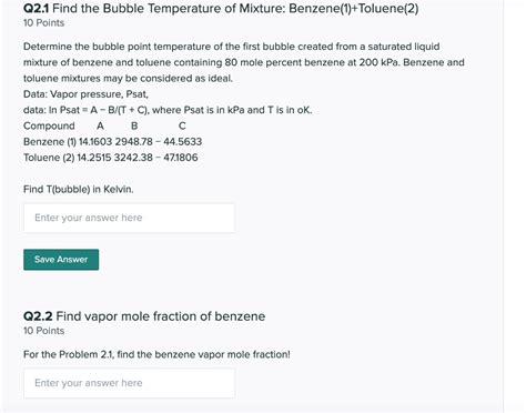 [solved] Q1 1 Find The Dew Iemperature Of Mixture Benzen