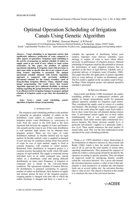 Pdf Optimal Operation Scheduling Of Irrigation Canals Using Genetic Algorithm