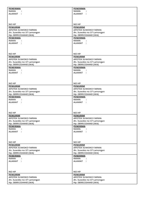 Form Label Pengiriman Pdf