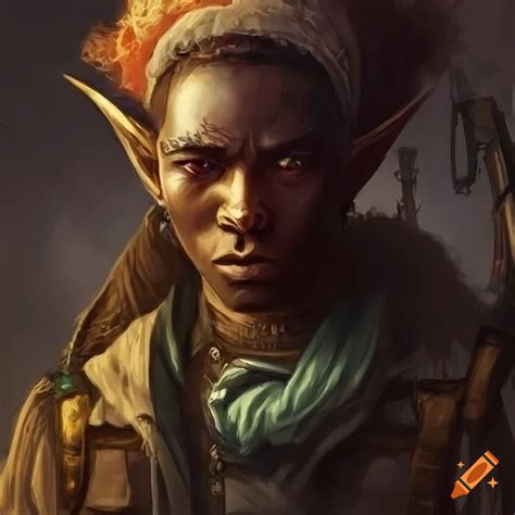 Dark Skinned Male Elf In Vintage Explorer Gear Inspired By Marc