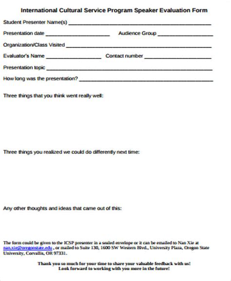 Free 10 Sample Speaker Evaluation Forms In Ms Word Pdf