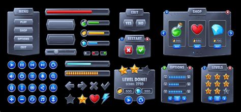 Metal Game Interface Game Ui Assets And Icons Set 51306439 Vector Art